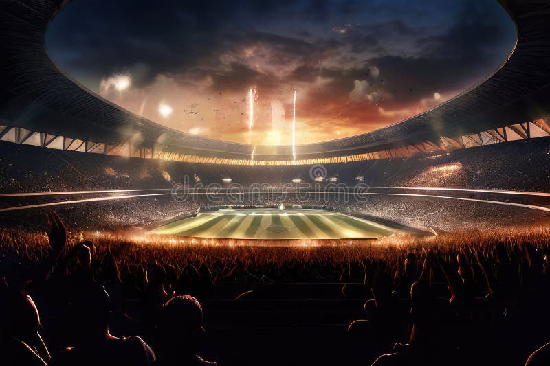 View of a Sports Stadium with Spotlights at Night Stock Photo - Image ...