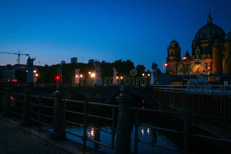 View of Spree Riverside at Night Stock Image - Image of bridge ...