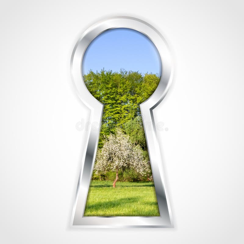 View of Spring Landscape in Abstract Silver Keyhole Stock Illustration ...