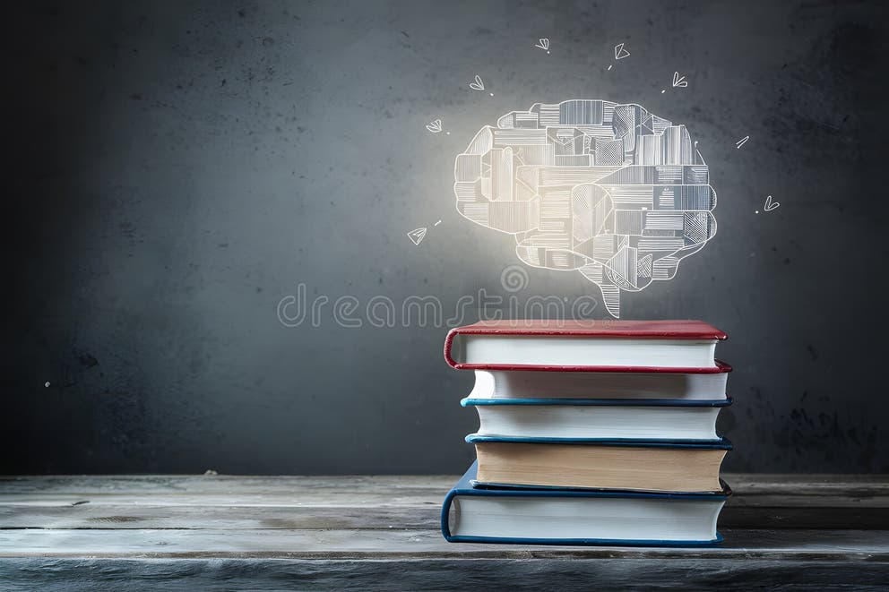 View Stack of Books with Brain Education Concept Illustration ...