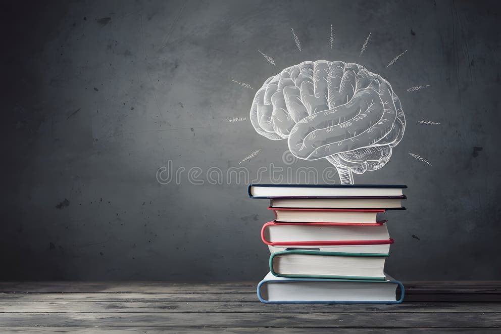 View Stack of Books with Brain Education Concept Illustration ...