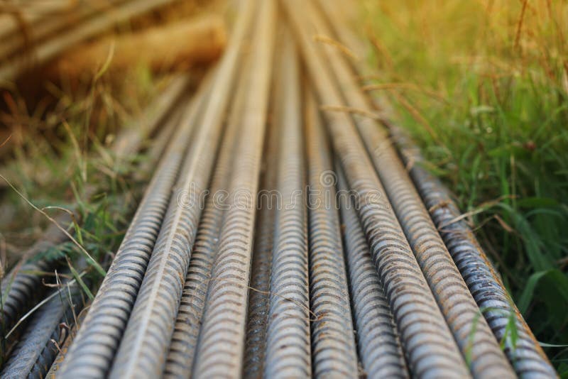View Stack of Deformed Reinforcement Steel or Iron Bars. Background ...
