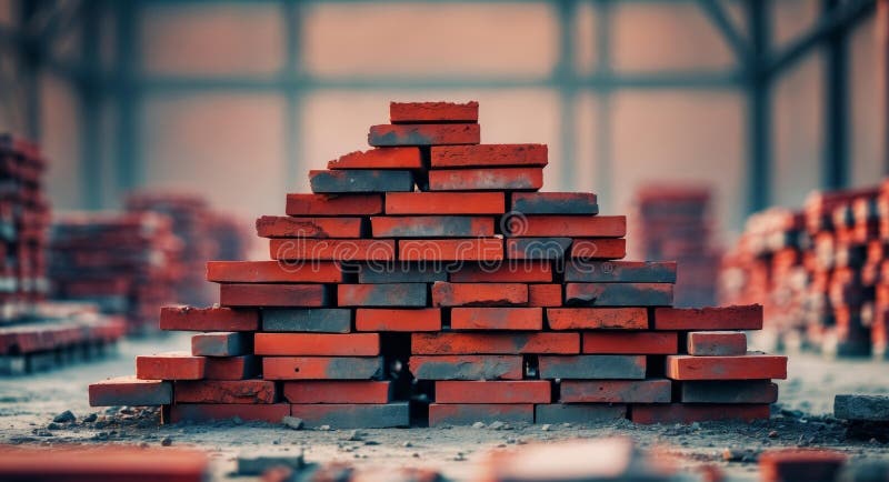 Stacked Red Bricks Ready for Construction in a Warehouse, Building ...