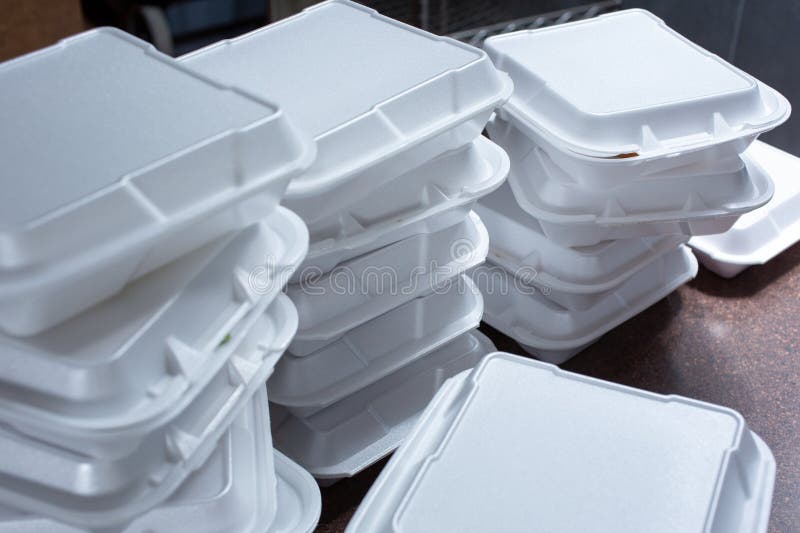 Stacks of Styrofoam Food Takeout Boxes Stock Photo - Image of closed ...