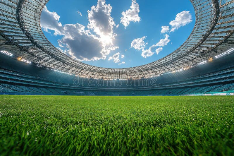 View into Stadium, Lawn and Sky with Sunlight Shining and Sports Theme ...