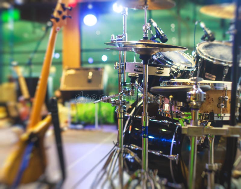 View of Stage during Rock-concert, with Musical Instruments and Scene ...