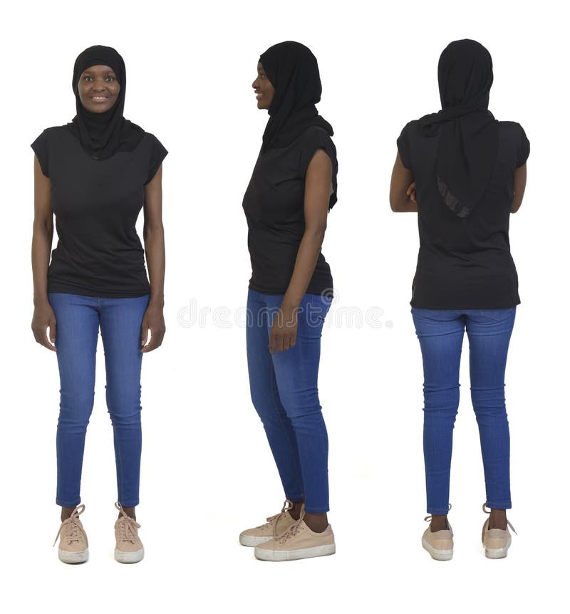 Standing Woman Front, Side and Back View on White Background Stock ...
