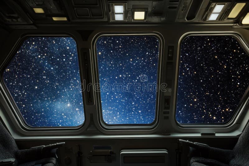 View of a Star-filled Galaxy through Spacecraft Windows in Deep Space ...