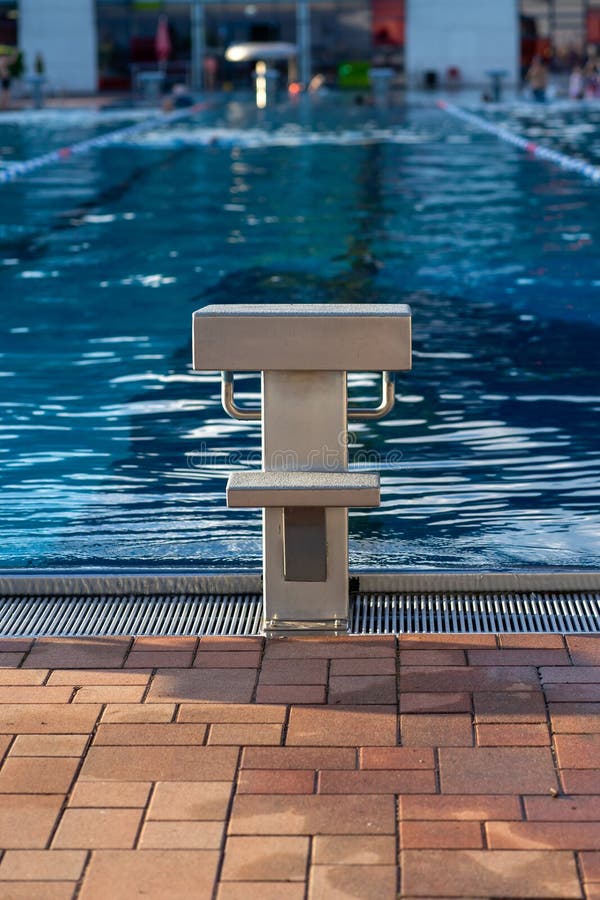 View of the Starting Block in the Outdoor Pool Against the Background ...
