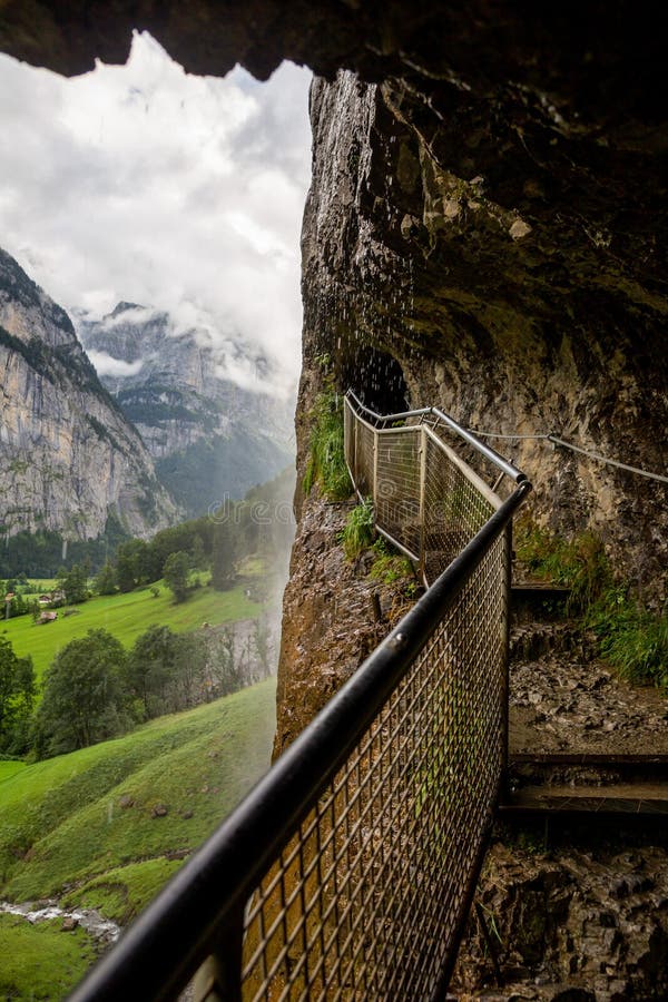 View through Staubbach Waterfall in Lauterbrunnen Switzerland Stock ...