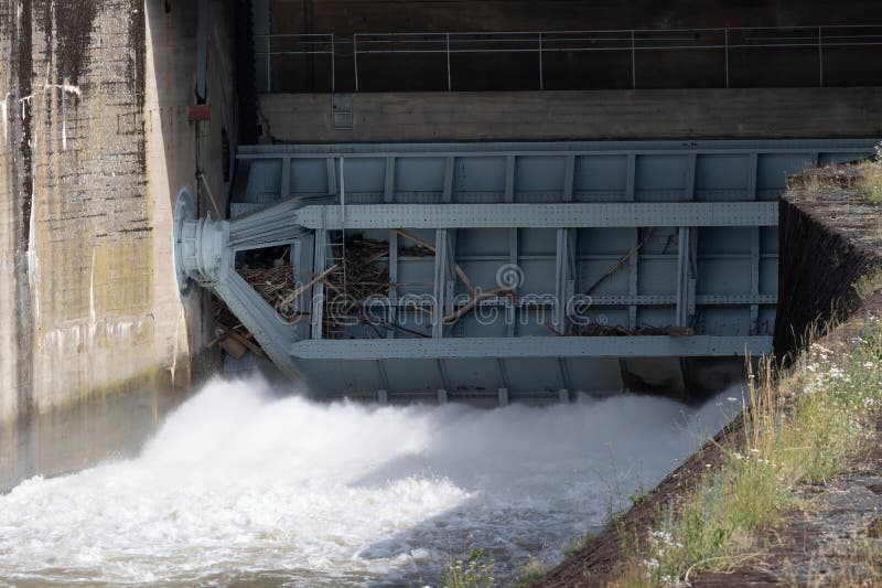 A View of the Steel Gate at the Bottom of the Water Dam Stock Photo ...