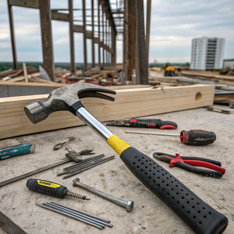 View of Steel Hammer with Other Construction Elements and Tools Stock ...