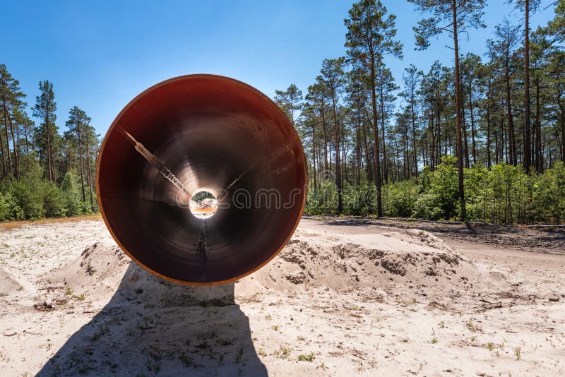 View into a Steel Pipe of a Pipeline Stock Photo - Image of iron ...
