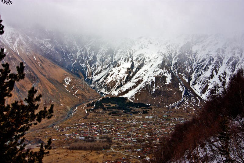 View of Stepantsminda stock image. Image of village, travel - 56504811