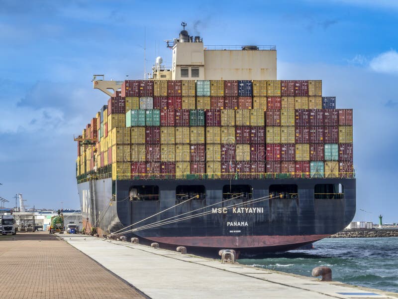 View from the Stern of a Large Container Ship in the Port of Vigo Under ...
