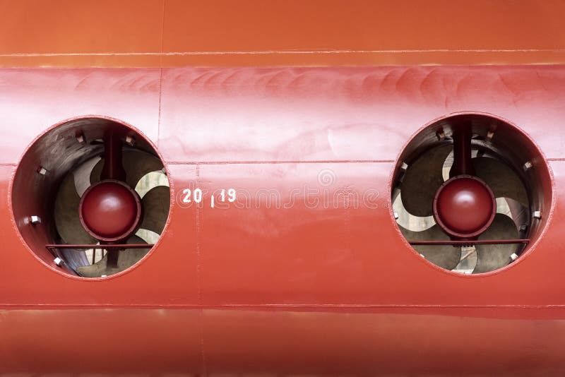 View on the Stern Thruster Propeller of the Big Container Ship. Stock ...