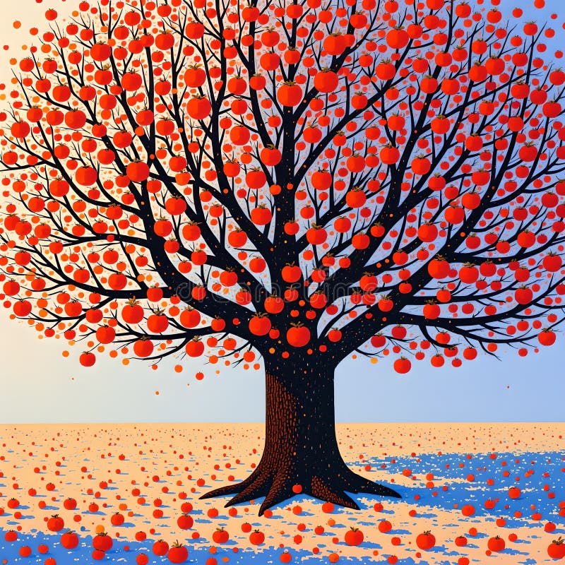 1000 Stick Figures Form a Tree with Red Small Apples Stock Illustration ...