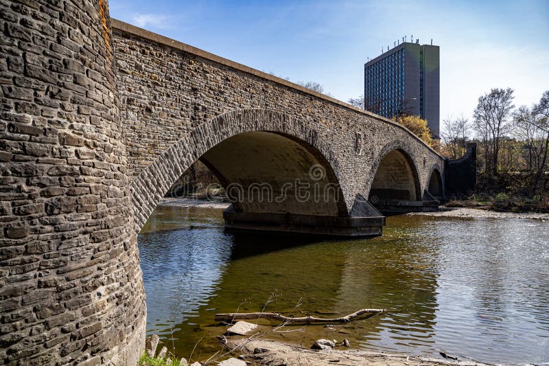 View of the Stone Bridge at Etienne Brule Park in Toronto Stock Photo ...