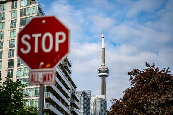 View of Stop Sign and CN Tower. Editorial Photography - Image of city ...