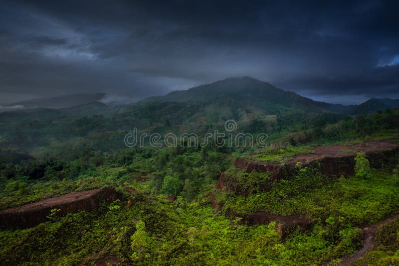 View of Storm Clouds Above Over the Mountains Villag, Bird Eye View ...