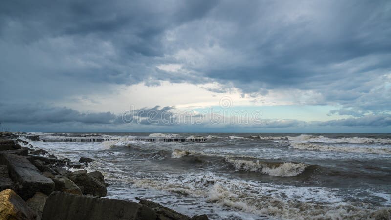 View of Storm Seascape with Dark Clouds Stock Image - Image of coast ...