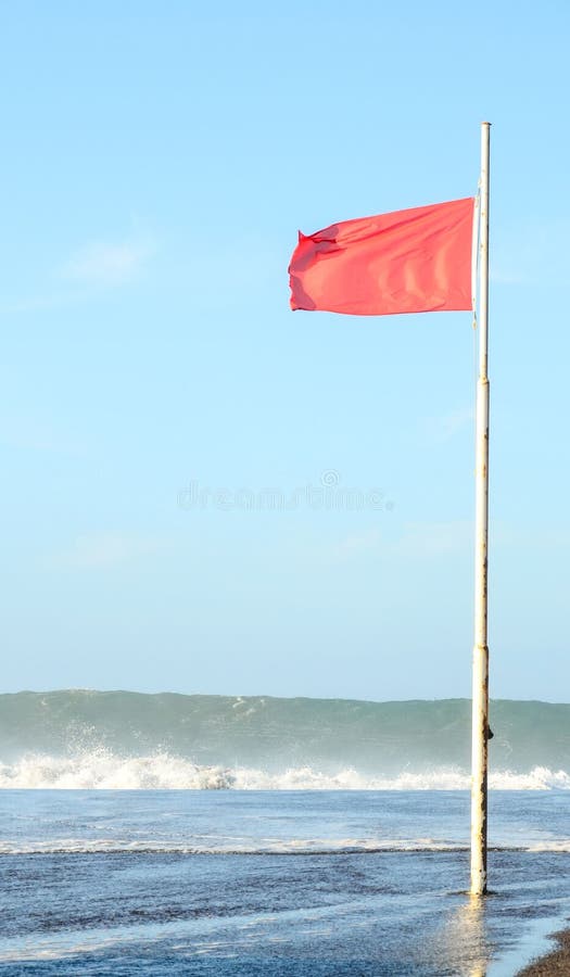 View of Storm Seascape and Red Flag Stock Photo - Image of extreme ...