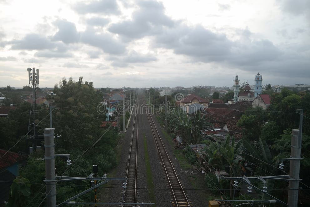 View of Straight Railroad Double Tracks Stock Photo - Image of suburb ...