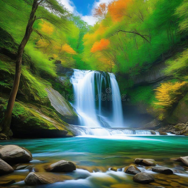 Waterfall Water Nature Forest River Stream Landscape Green Stock Image ...