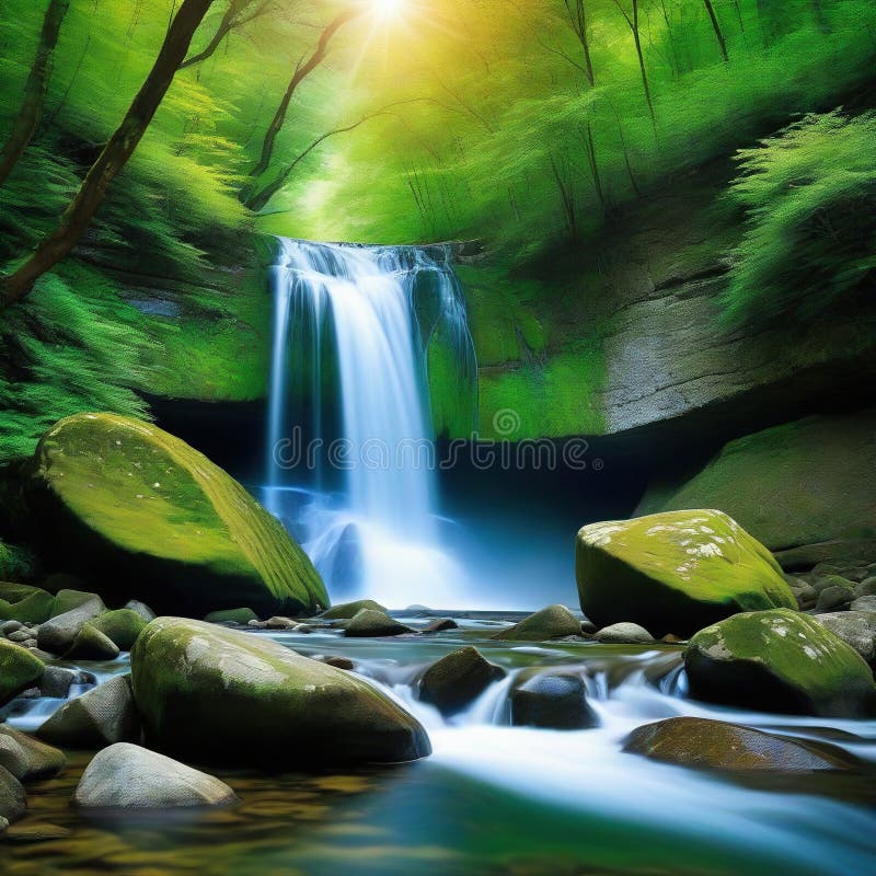Waterfall Water Nature Forest River Stream Landscape Green Stock Image ...