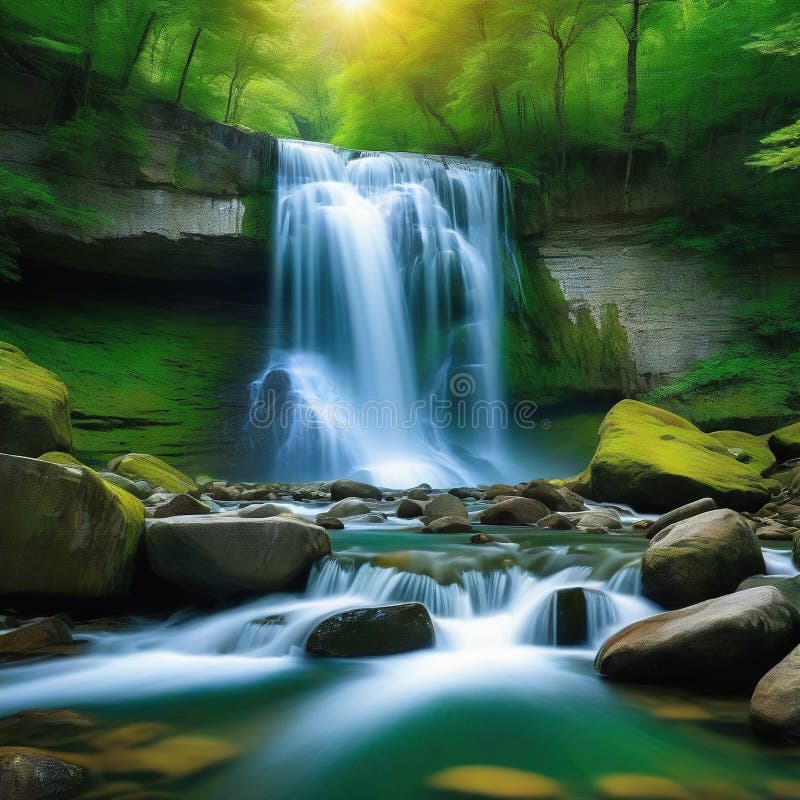 Waterfall Water Nature Forest River Stream Landscape Green Stock Image ...