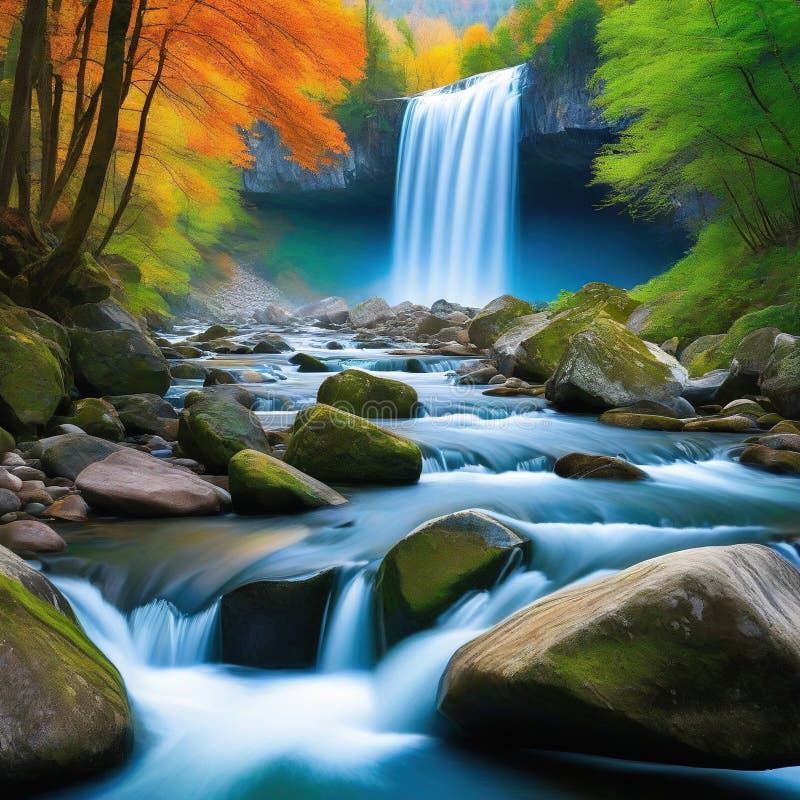 View of Stream Waterfall Water Falling on the Rocks in Close Stock ...