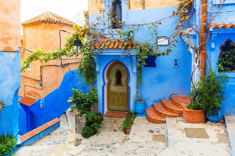 View of the Street of the Blue Town Chefchaouen, Morocco Stock Photo ...