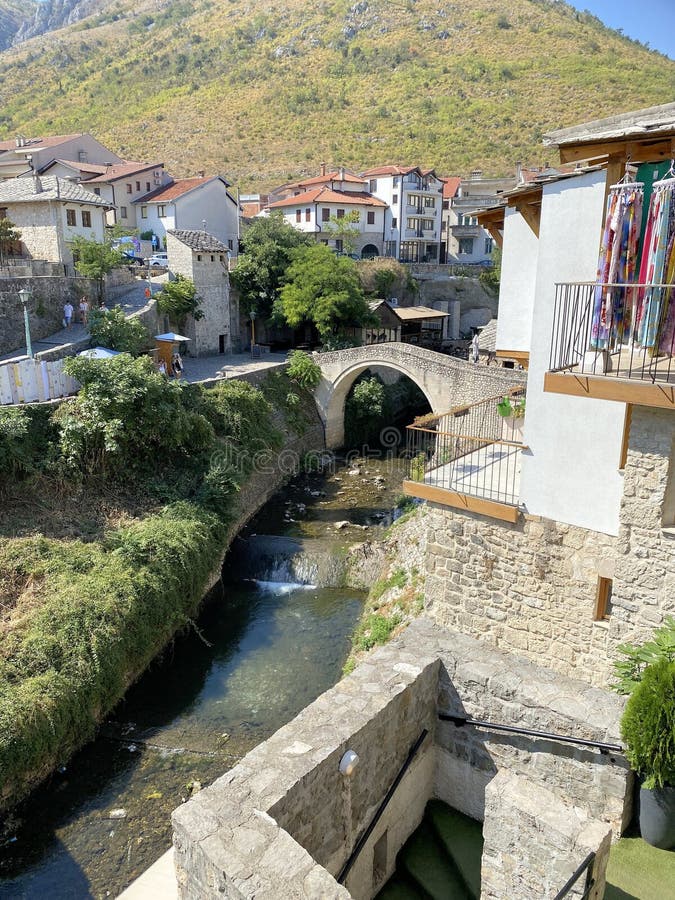 A View of the Streets of Mostar Showing a Bridge Stock Photo - Image of ...