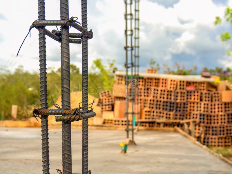 View of the Structural Iron Rods for the Concrete Columns of a Rural ...