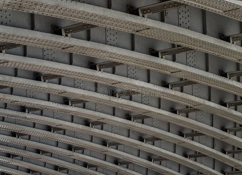 View of Structure and Beams Under the Curved Steel Bridge Stock Image ...