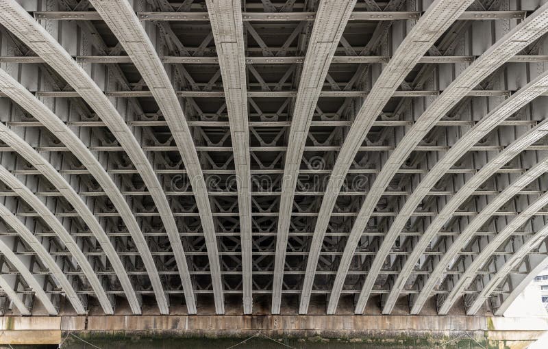 View of Structure and Beams Under the Curved Steel Bridge Stock Photo ...