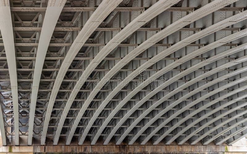 View of Structure and Beams Under the Curved Steel Bridge Stock Image ...