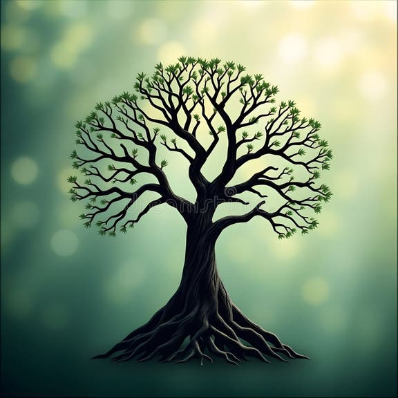 A Stylized Tree with Deep Roots and Strong Branches Stock Illustration ...