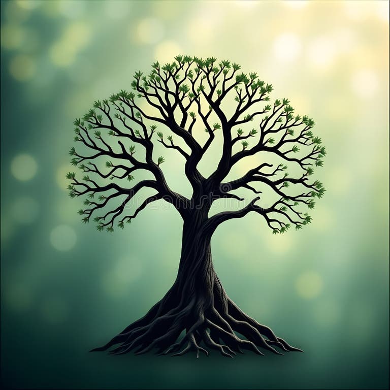 A Stylized Tree with Deep Roots and Strong Branches Stock Illustration ...