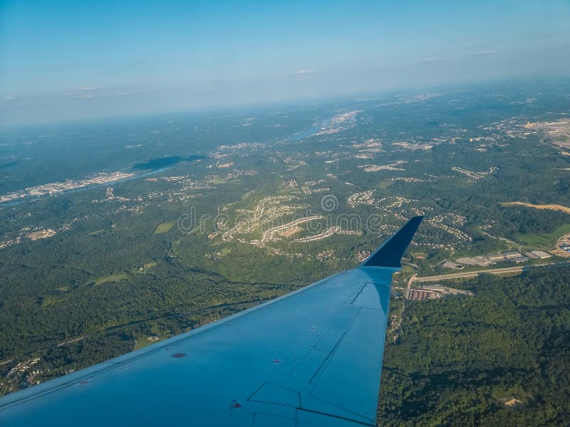 View of Suburban Area from the Window Seat of an Airplane Stock Photo ...