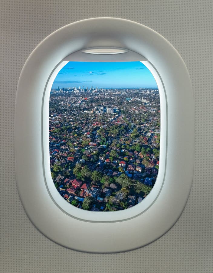 View of Suburban Sydney Australia from Airplane Window Stock Image ...