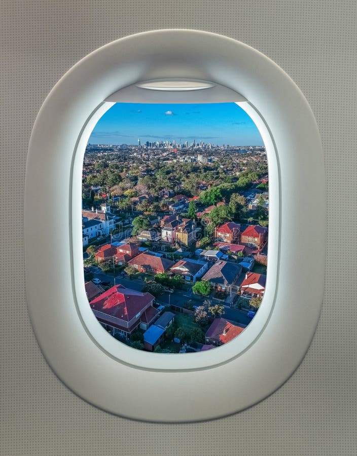 View of Suburban Sydney Australia from Airplane Window Stock Photo ...