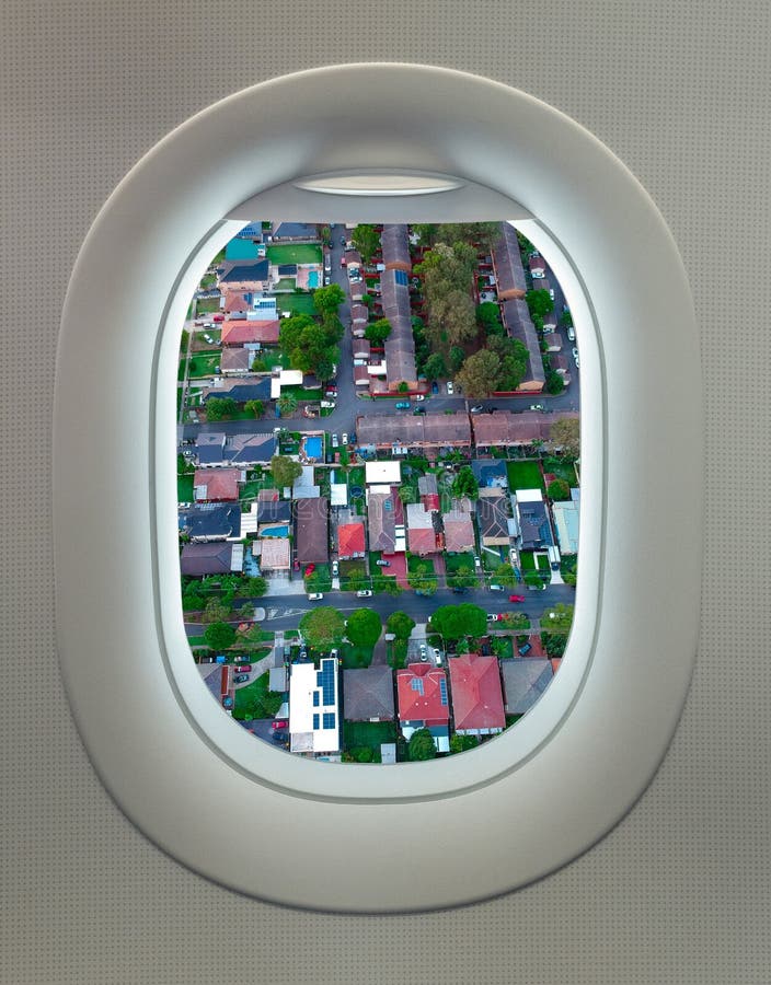 View of Suburban Sydney Australia from Airplane Window Stock Photo ...