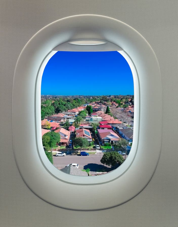 View of Suburban Sydney Australia from Airplane Window Stock Image ...