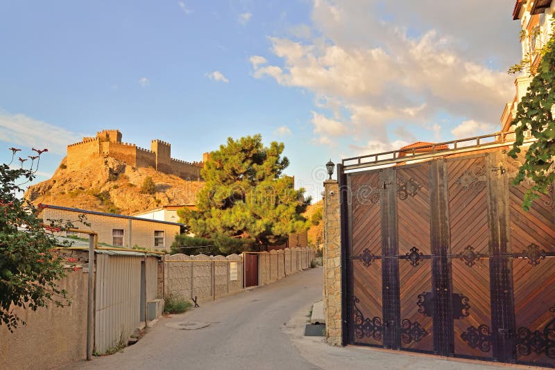View of Sudak Fortress of the City Stock Image - Image of perch ...