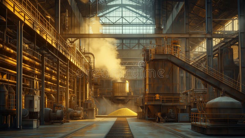 View of a Sugar Processing Plant Showing Equipment and Materials ...