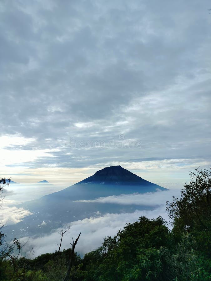View of Sumbing Mountain from Sindoro Mountain Stock Photo - Image of ...