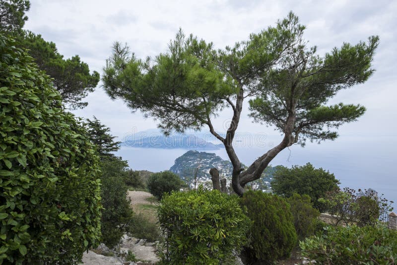 View from the Summit of Mount Solaro Capri Stock Image - Image of path ...