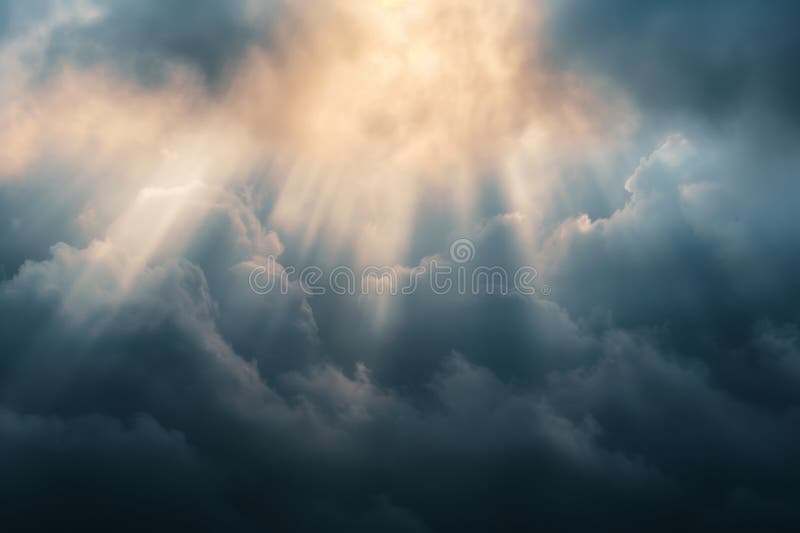 A View of Sun Rays Shining through Dark Clouds, Subtle Rays of Light ...