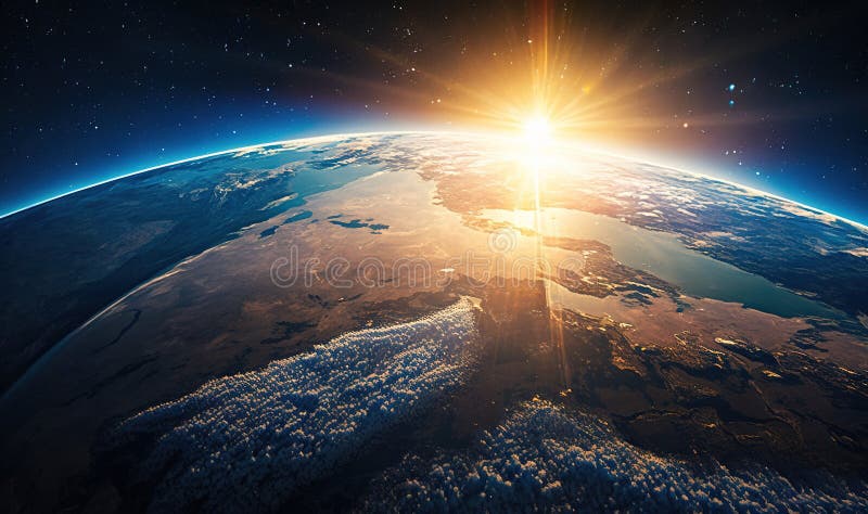 A View of the Sun Rising Over the Earth from Space Stock Image - Image ...